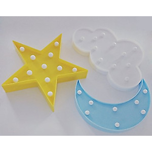 Wanxing Decorative LED Crescent Moon Cloud and Star Night Lights Lamps Marquee Signs Letters for Baby Nursery Decorations Gifts for Children (Moon Cloud and Star)