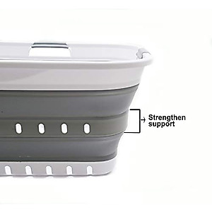 SAMMART 42L (11 Gallon) Collapsible Plastic Laundry Basket - Foldable Pop Up Storage Container/Organizer - Portable Basket - Space Saving Hamper/Basket (2, White/Grey)