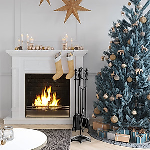 DOEWORKS Fireplace Tools Sets 5 Pieces Fire Tool Set for Indoor Fireplace and Outdoor Fire Pit (Stand, Poker, Tongs, Shovel, Brush)