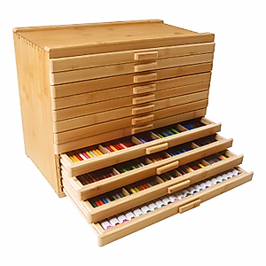 Vencer 12-Drawer Bamboo Artist Supply Storage Box - Effortlessly Organize and Store Pencils,Pens,Pastels,Markers,Brushes,and Tools with Adjustable Compartments and Generous Capacity,VAO-020