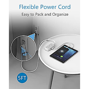 Mini Power Strip with 3 USB Ports, TESSAN 2 Outlet Portable Flat Plug Strip with 5 Ft Small Extension Cord, No Surge Protector for Cruise Ship Essentials Travel