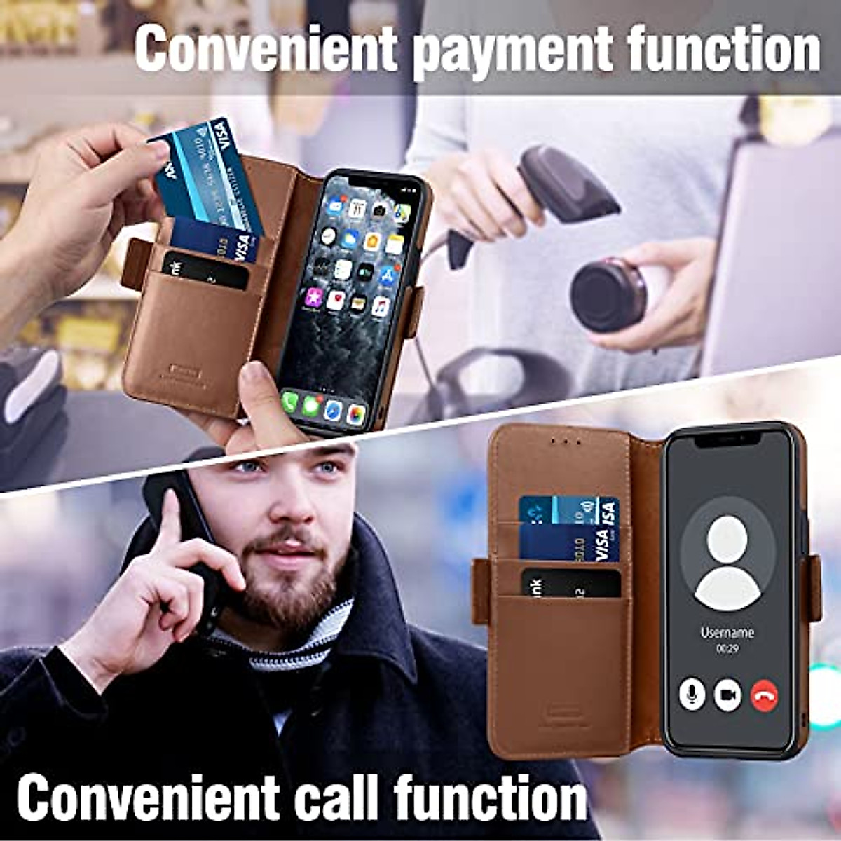 WenBelle Case for iPhone 12 5G/for iPhone 12 Pro 5G (6.1 inch),2-in-1 Magnetic Detachable,TPU Shockproof,Genuine Leather Case Wallet,RFID Blocking Protection,Viewing Stand Flip Cases (Brown 01)