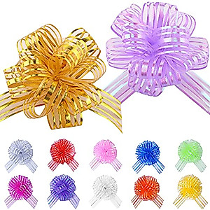 24 Pieces Pull Bow Mixed Color Large Organza Pull Bow Present Wrapping Pull Bow with Ribbon for Wedding Present Baskets (Multicolored)