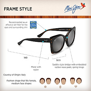 Maui Jim Women's Pakalana Polarized Fashion Sunglasses, Black w/Tortoise Interior/Neutral Grey, Medium