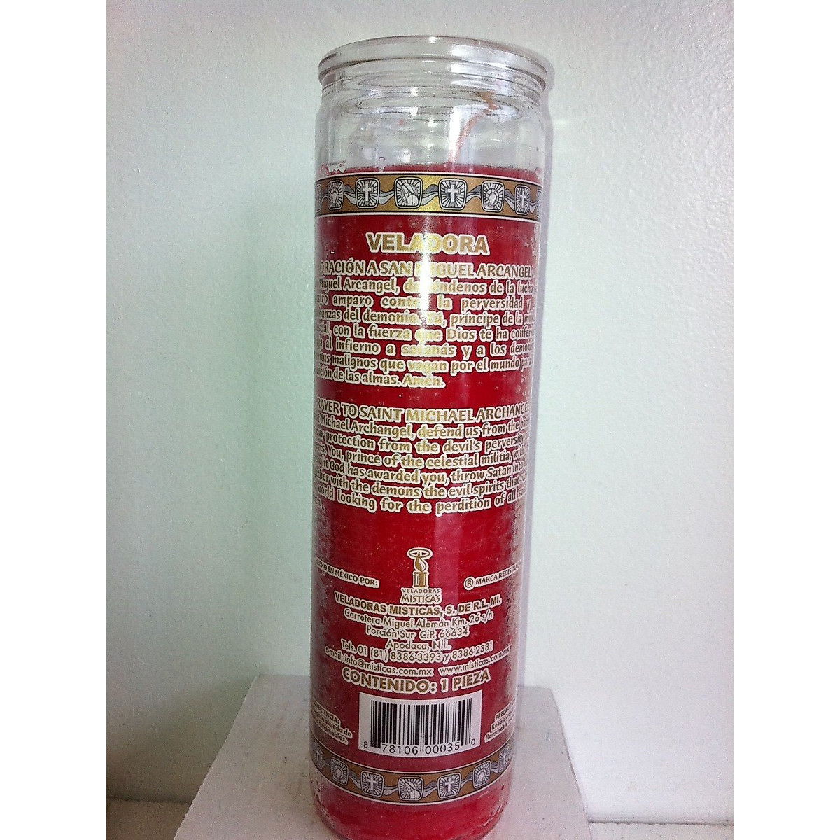 Arch Angel Saint Michael (San Miguel) 7 Day Unscented Red Candle in Glass