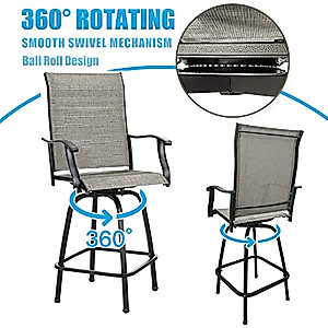 Outdoor Swivel Bar Stools, High Patio Bar Stools Textilene for Bistro Lawn Garden Backyard All Weather Furniture Set, Bar Height Patio Chairs with Armrest, Set of 2, Gray (2)
