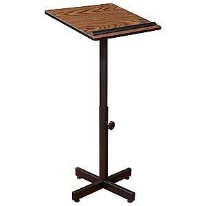 Oklahoma Sound Portable Presentation Series Adjustable Height Lectern Stand 16 Inch x 20 Inch Reading Surface with Book and Paper Stop, Medium Oak