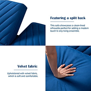 PVWIIK Convertible Folding Futon Sofa Bed, Velvet Fabric Upholstered Loveseat with Adjustable Backrests, Sleeper Couch Recliner Lounge for Small Space Apartment Office Living Room, Navy Blue