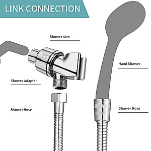 Adjustable Shower Arm Mount & Stainless Steel Shower Hose,Handheld Shower Arm Holder,Flexible Showerhead Hose Replacement,Shower Arm Bracket,Chrome Shower Head Holder with Swivel Brass Ball,Chrome