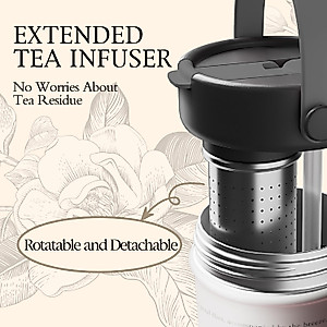 GOOM Graffiti 20oz Tumbler with Lid and Straw,Spill Proof Tumbler with Flip Straw and Top Handle,Tea Infuser,6-Layer Insulation 18/10 Stainless Steel,Cold for 24 Hours,Hot for 12 Hours - Floral White