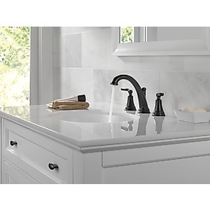 Delta Faucet Woodhurst Widespread Bathroom Faucet Black, Matte Black Bathroom Faucet 3 Hole, Bathroom Sink Faucet, Metal Drain Assembly, Matte Black 3532LF-BL