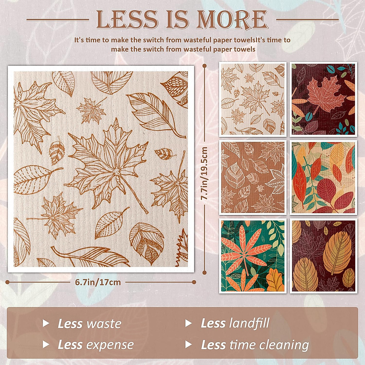 GreenPine 6 Pcs Fall Swedish Kitchen Dishcloths Thanksgiving Kitchen Dish Towel Autumn Leaves Reusable Washable Cotton Cloth Absorbent Dish Cloth for Kitchen Washing Cleaning