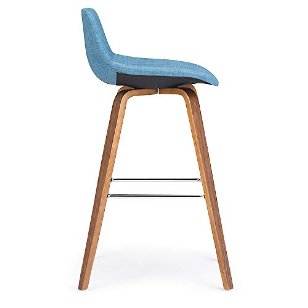 SIMPLIHOME Randolph 26 Inch Mid Century Modern Bentwood Counter Height Stool (Set of 2) in Medium Blue Linen Look Fabric, For the Dining Room and Kitchen