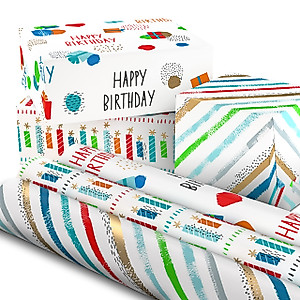 Hallmark Colorful Wrapping Paper Bundle with Cutlines on Reverse (6 Rolls: 115 Square Feet Total) Red, Blue, Yellow, Green, Rainbow Stripes, Polka Dots for Birthdays, Graduations, Father's Day