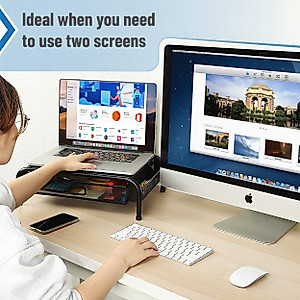 Mr. Pen- Metal Mesh Monitor Stand with Drawer, Computer Monitor Stand for Desk, Computer Stand for Desktop Monitor, Monitor Stand with Storage, Monitor Riser with Storage, Desktop Monitor Stand