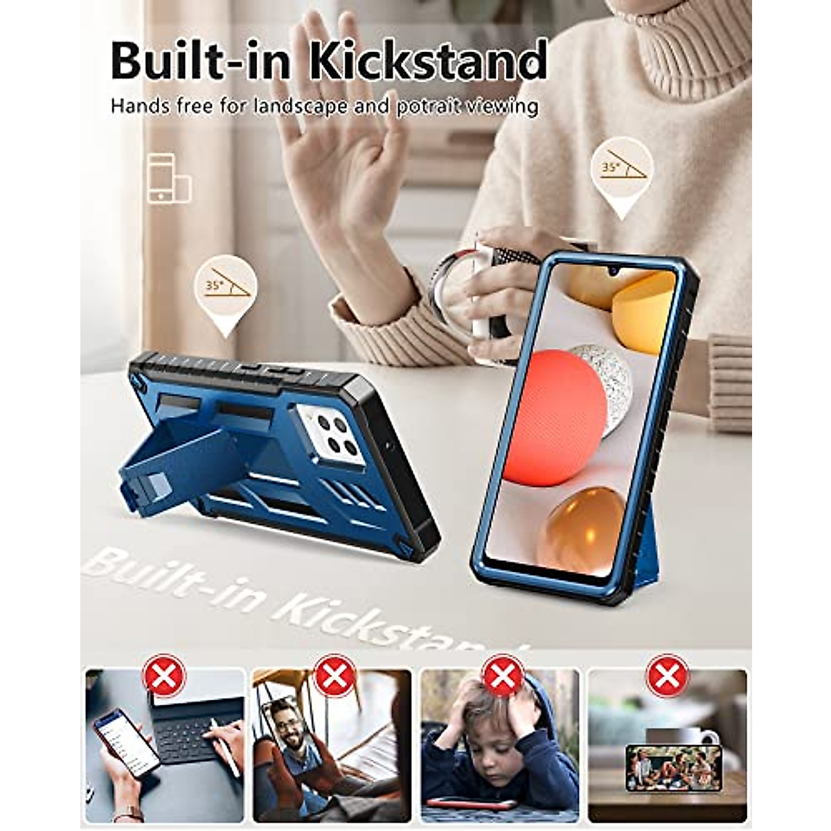 SOiOS for Samsung Galaxy A42-5G Case: TPU Soft Shockproof Protection | Hard Armor Design Shell - Heavy Duty Military Grade Drop Proof Durable Cell Phone Protective Cover with Kickstand for A42 Blue