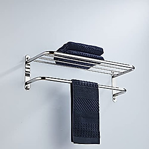 Gecious 25 in Bathroom Towel Rack with Shelf for Wall Polish Chrome Towel Bars and Double Towel Hooks Wall Mount Towel Holder Hotel Style