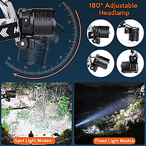 AXRUNZE LED Headlamp Rechargeable 150000 Lumens Super Bright with 10 Modes & Motion Sensor, Head Lamp Flashlight with Zoomable, IPX7 Waterproof,135°Adjustable for Outdoor Hiking Camping Running 2 Pack