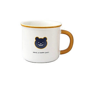 Cute cartoon bear enamel coffee mug, ceramic coffee mug. 11 oz, gift for your friends and kids, (White)