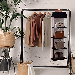Hanging Handbag Purse Closet Organizer,4 Layers Shelves,Wardrobe Closet Space Saving Organizers System, Storage Bag Purse,Dust Proof Hanging Saving Purse Organizers System (Black).