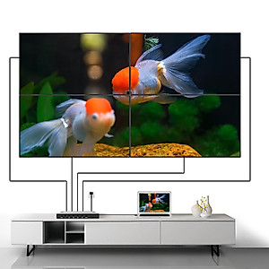 Video Wall Controller HDMI 1X4,Splicing Professional Processor with 4 HDMI+3.5mm Audio Output 180 Degree Rotate TV Wall Display 8 Splicing Modes 1x1, 1x2, 1x3, 1x4, 2x1, 3x1,4x1, 2x2