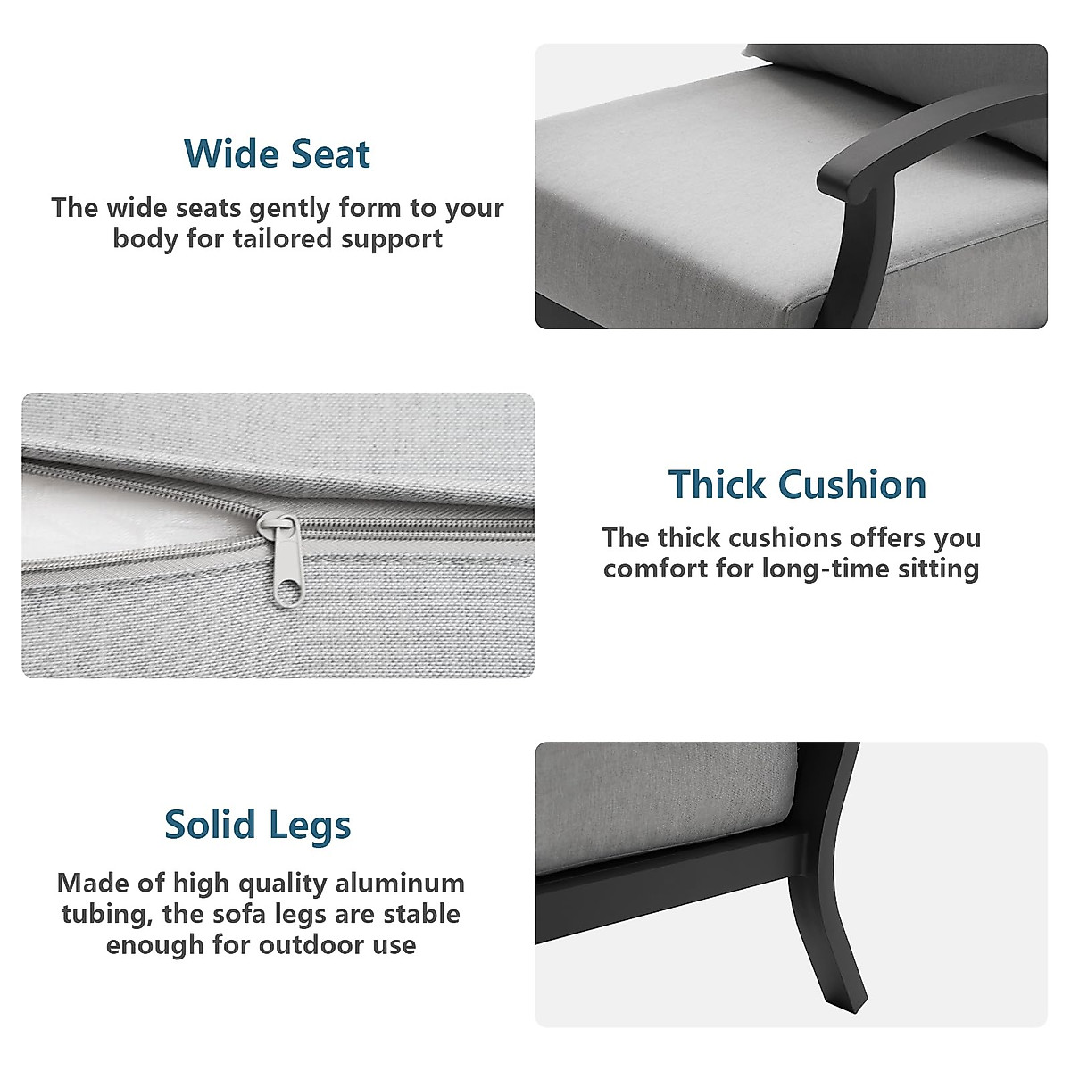 LebenLiebe Outdoor Patio Furniture Sets Outdoor Sofa Set All-Weather 2 Pieces Single Sofa Chair with Thick Cushions Aluminum Armchairs,Dark Grey