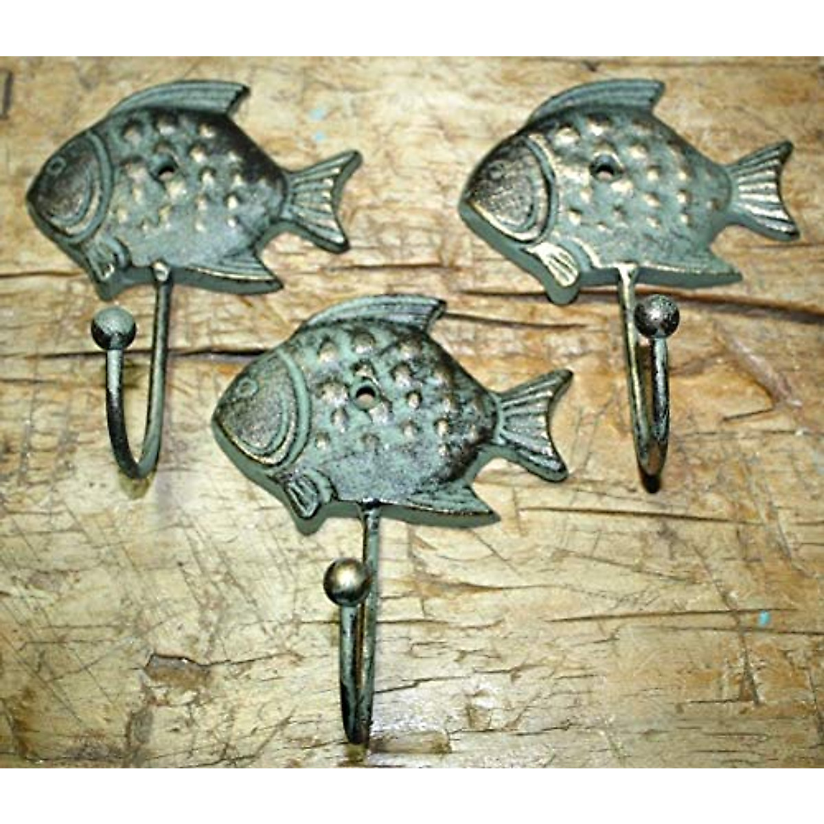 N?A 3 Cast Iron Antique Style Sun Fish Coat Hooks Hat Hook Rack Towel Nautical Beach for Hanging Clothes Hats Bags Keys Towel Head Wraps Robes.