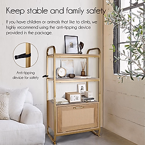 Oakrain Storage Cabinet, Kitchen Storage Cabinet with Door and Shelves, Farmhouse Rattan Cabinet Freestanding Storage Shelves for Kitchen, Bathroom, Home, Living Room