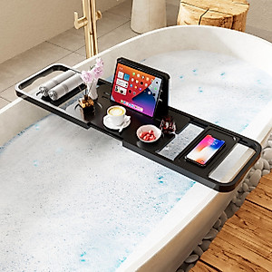 Premium Bathtub Tray Caddy - Expandable Bath Caddy Tray - Adjustable Bamboo Bath Caddy Tub Table - Unique House Warming Gifts New Home - Black Bamboo