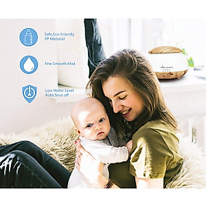 Ultrasonic Aromatherapy Essential Oil Diffuser, 300ml Cool Mist Humidifier with 7 Color LED Lights Changing and Waterless Auto Shut-off for Office Home Bedroom Living Room Study Yoga Spa