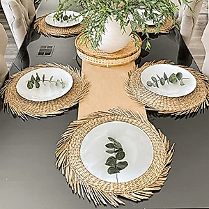 Artera Set of 6 Oversized Round Seagrass Placemat, 15" Round, Woven Table Mats, No-Slip Natural Heat Resistant Mats for Table, Coasters, Pots, Pans & Teapots in Kitchen (Round 10)