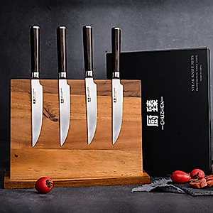 CHUZHEN Steak Knives Set of 4, Kitchen Steak Knife 5 Inch, High Carbon Stainless Steel, Non-serrated Blade, Pakkawood Handles, Dinner Knives with Gift Box