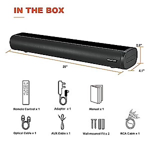 Mufoli Sound bar for TV 20 inch TV Soundbar 80W Home Theater Soundbar Speaker, 3D Surround Sound & 3 EQ Modes, with Bluetooth, HDMI, RCA, AUX, USB, Opt Connection, for Gaming, Projectors, PC, Phones
