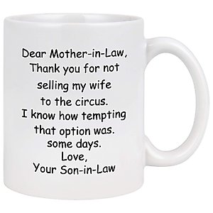 YHRJWN Mother In Law Gifts from Son In Law - Dear Mother In Law Mug - Mother Mothers Day Mom Gifts from Son - Birthday Gifts Coffee Mugs for Mom 11Oz Mom Coffee Mug