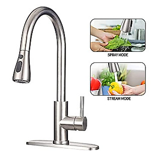 Pull Down Faucet Spray Head, Kitchen Faucet Head Replacement Parts, 3-Function Kitchen Sink Faucet Kitchen Faucet Sprayer Head Replacement Kitchen Sink Spray Nozzle, Brushed Nickel