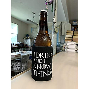 Cool Coast Products | Tyrion Lannister | Black Coolie | Drink and Know Things | Funny Novelty Hugger Coolie Huggie - Fantasy Drama Theme | Beer Gifts | Neoprene Can Cooler (Black Coolie)