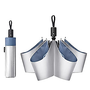 G4Free Small Mini UV Protection Travel Umbrella, Ultra Lightweight Auto Open Close Compact Sun Blocking Umbrella for Women (Blue/Silver)
