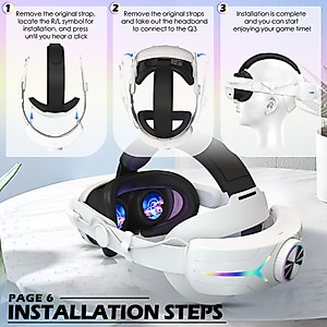 Orzero Head Strap accessories compatible for Quest 3S/Quest 3 with Extended 8000mah Battery Pack, Fast charging 9V 2A Extended Gaming Time with RGB Light - White