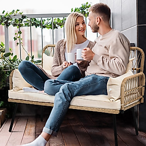 YITAHOME 2-Piece Patio Furniture Wicker Outdoor Loveseat, All-Weather Rattan Conversation for Backyard, Balcony and Deck with Soft Cushions and SideTable (Light Brown+Beige)