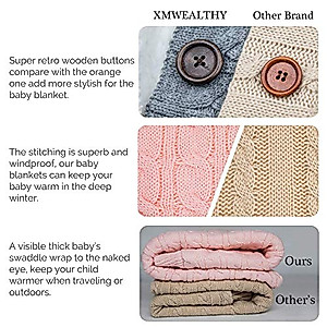 XMWEALTHY Unisex Infant Swaddle Blankets Soft Thick Fleece Knit Baby Girls Boys Stroller Wraps Baby Accessory Grey