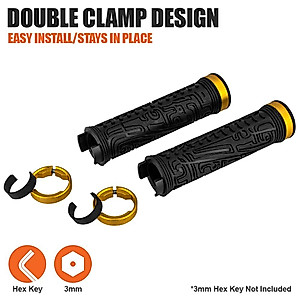 BV Bike Handlebar Grips, Double Lock-on Bicycle Grip Handle Bar End Holding Locking Grips, for MTB, BMX, Mountain, Downhill, Folding Bike (Gold)