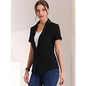 Allegra K Women's 1 Button Office Business Short Sleeve Blazer Jacket Small Black