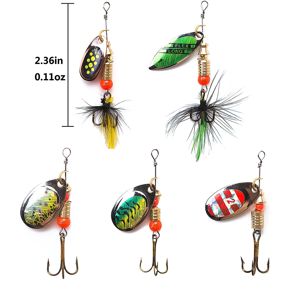 kingforest 10pcs Fishing Lures Spinnerbait for Bass Trout Salmon Walleye Hard Metal Spinner Baits Kit with Tackle Box
