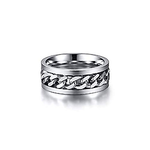 HIJONES Men Women Stainless Steel 8MM Class Spinner Chain Worry Ring Band for Anxiety People Silver Size 15
