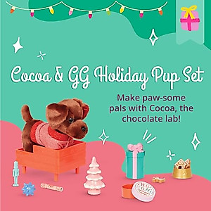 Glitter Girls – Holiday Puppy Set – 18pcs Accessory Set & 6-inch Plush – Dog Bed & Sweater – Pillow, Jingle Bells & More – 3 Years + – Cocoa & Holiday Pup Set