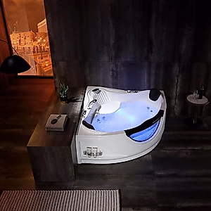 Empava Corner Whirlpool Bathtub with Heater,2 Person 59" Jetted Tub with Light,Spa Hydromassage with Chromatherapy,Acrylic,White, ETL Certified