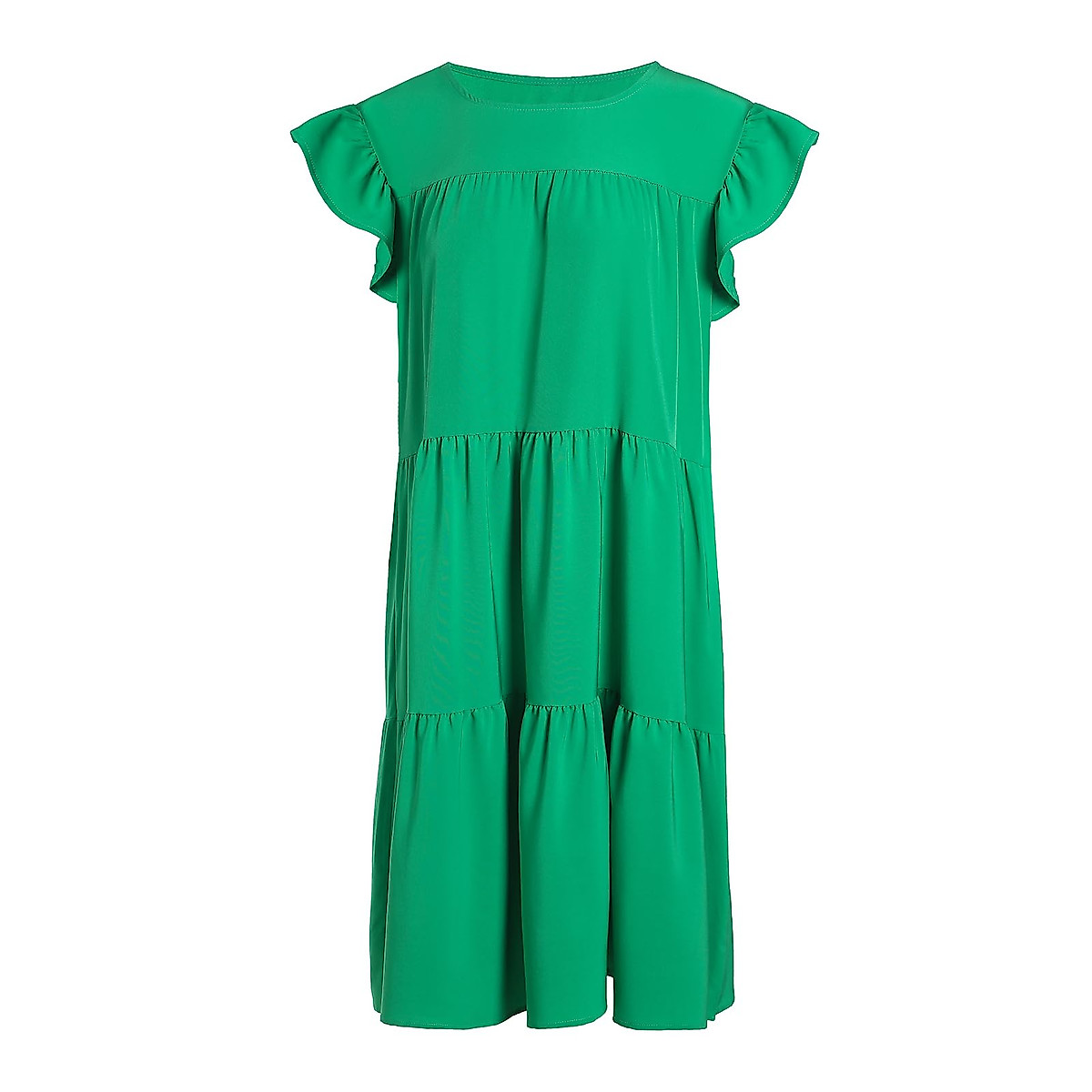 FWFLYAWAY Summer Dresses for Women 2023,Plus Size Casual Cute Babydoll Maxi Short Sleeve V-Neck A-Line Tiered Ruffle Pleated Flowy Boho Beach Mini Sundress Resort wear(E-Green,XL)