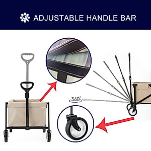 Collapsible Wagon Cart Black and White Polka Dot Foldable Utility Wagon Large Capacity Garden Cart with Push Bar for Beach Camp Outdoor Shopping