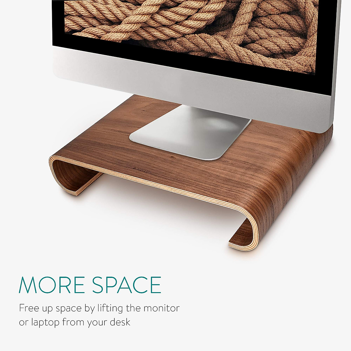 Navaris Wood Monitor Stand Riser - Computer Desk Organizer Desktop Dock Wooden Mount Display for PC TV Screen Notebook Laptop - Walnut