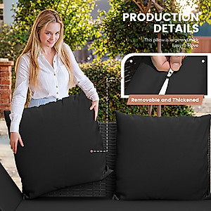 Flamaker Outdoor Convertible Sofa, Woven Rattan Patio Furniture Sunbed with Adjustable Armrests, Removable Cushions and Pillows for Patio, Porch, Pool (Black Lounger & Black Pillowcase)